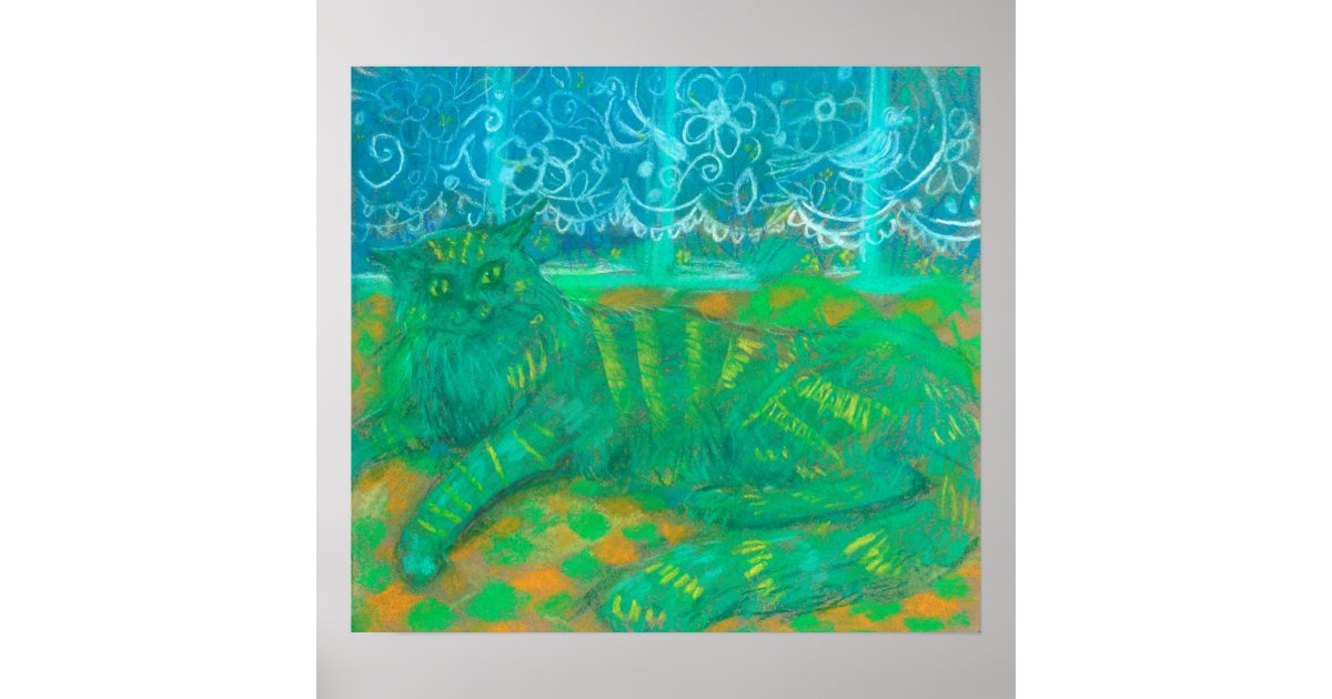 Turquoise Cat Pastel Painting Pet Animal Portrait Poster | Zazzle