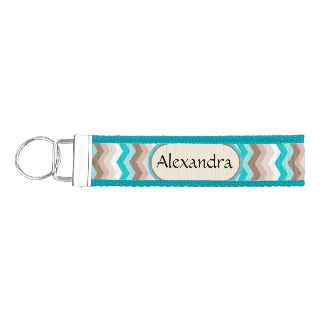 Turquoise Chevron Zigzag Personalized Name Key Fob | Zazzle