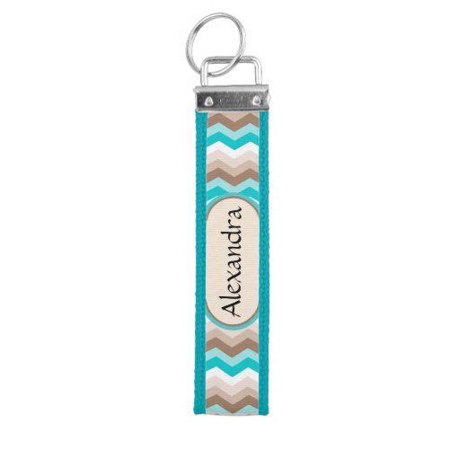 Turquoise Chevron Zigzag Personalized Name Key Fob | Zazzle