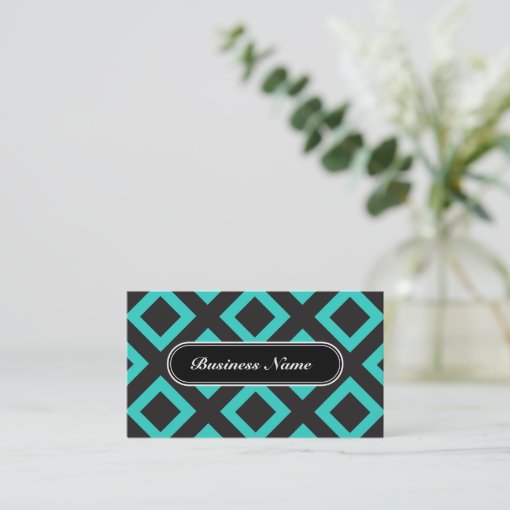 Turquoise Chic Graphic Square Pattern Business Card | Zazzle
