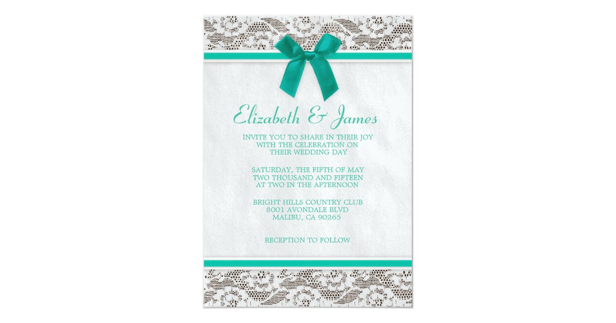 Turquoise Country Lace Wedding Invitations | Zazzle.com