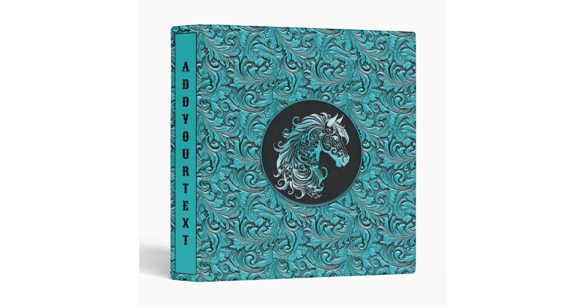 Turquoise cowgirl floral tooled leather horse head 3 ring binder | Zazzle