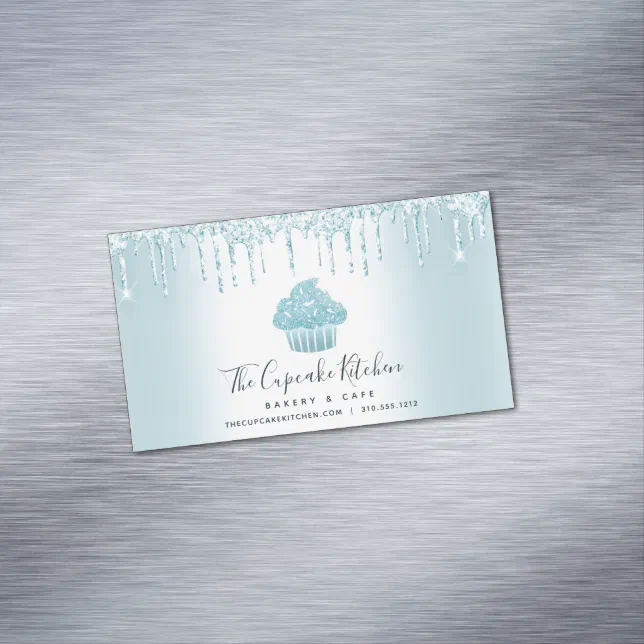 Turquoise Cupcake Bakery Pastry Chef Glitter Drips Business Card Magnet ...