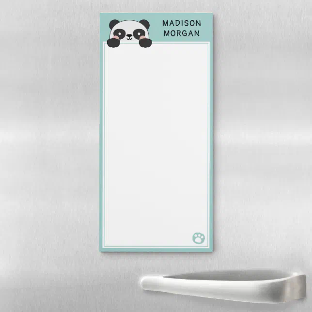 Turquoise Cute Panda Bear & Paws Add Your Name Magnetic Notepad | Zazzle