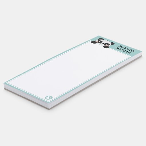 Turquoise Cute Panda Bear & Paws Add Your Name Magnetic Notepad | Zazzle