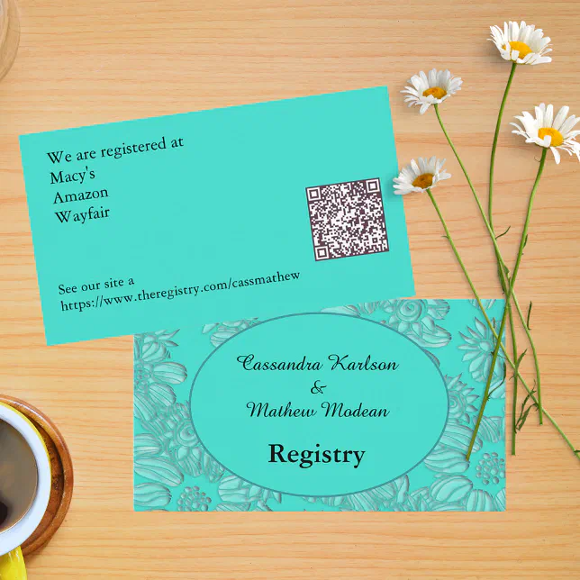 Turquoise Daisies Floral Wedding Registry Enclosure Card | Zazzle