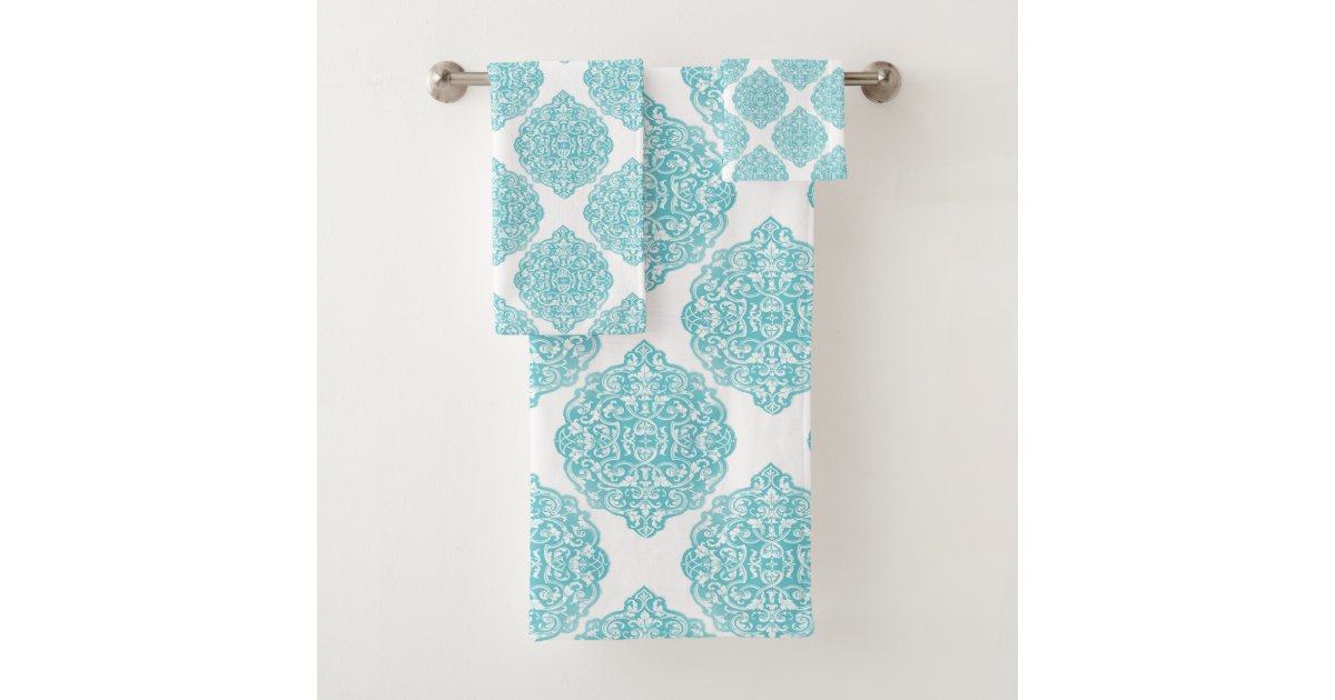 Turquoise Damask Bath Towel Set | Zazzle
