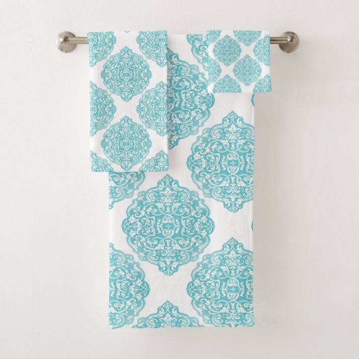 Turquoise Damask Bath Towel Set | Zazzle.com