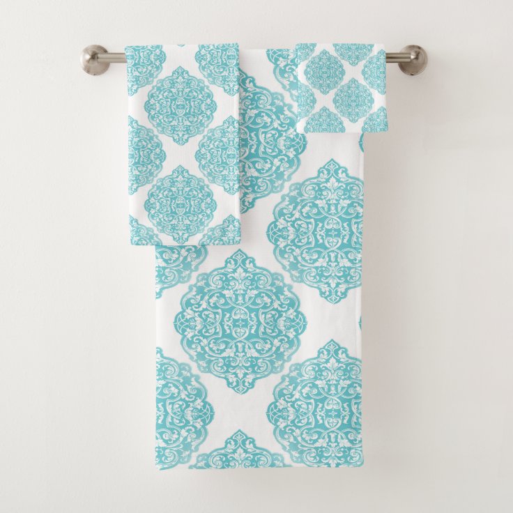 Turquoise Damask Bath Towel Set | Zazzle