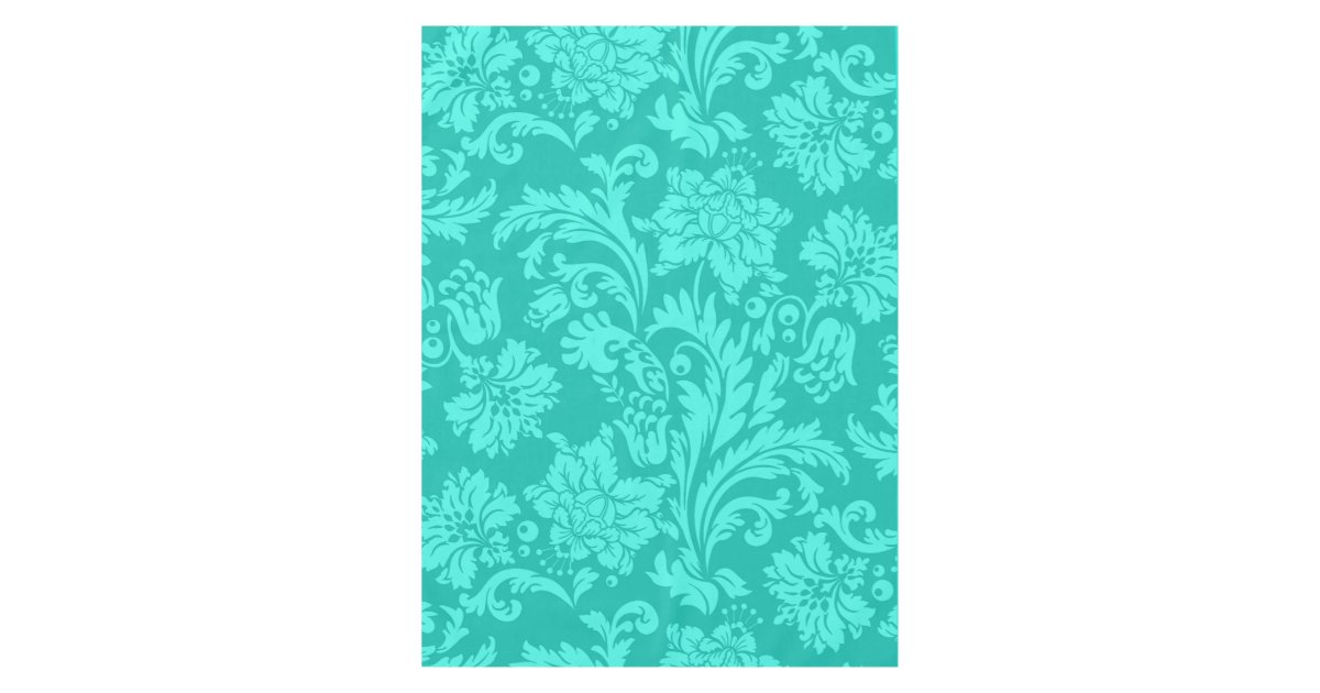 Turquoise damask print tablecloth | Zazzle