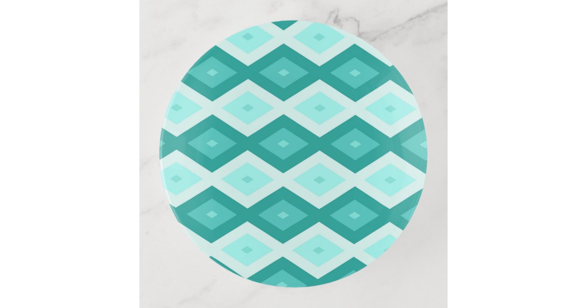 Turquoise diamond pattern trinket tray | Zazzle