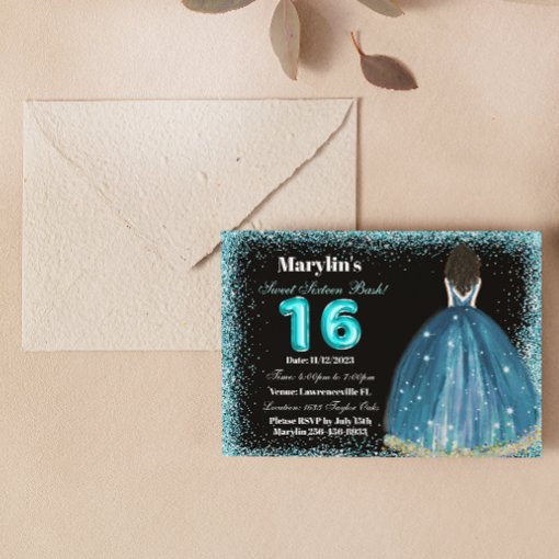 Turquoise Dreams Sweet 16 Extravaganza Princess Invitation | Zazzle