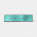 Turquoise Faux Brushed Foil Modern Calligraphy Desk Name Plate | Zazzle
