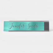 Turquoise Faux Brushed Foil Modern Calligraphy Desk Name Plate | Zazzle