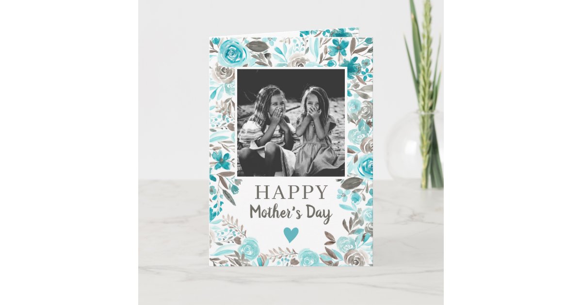 Turquoise Floral watercolor poem photo Mother Day Card | Zazzle.com
