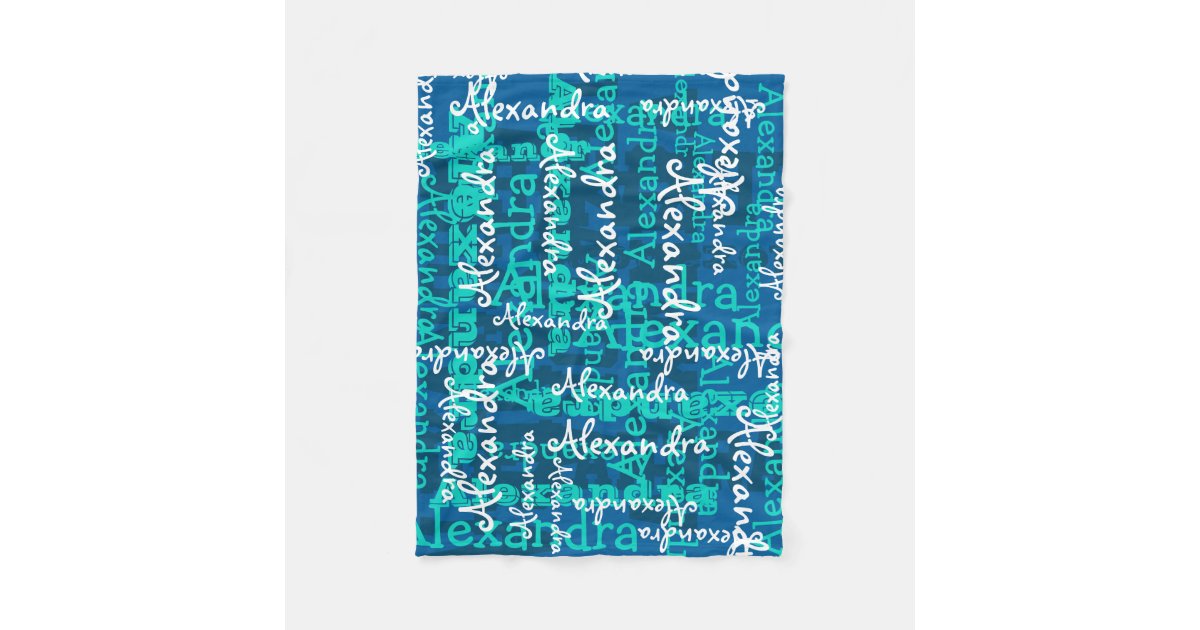 Turquoise Frozen Ice Blue Girls Name Collage Fleece Blanket | Zazzle