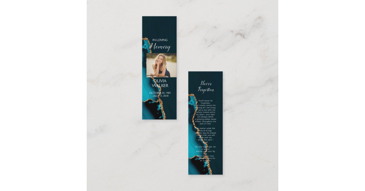 Turquoise Funeral Bookmark, Funeral Keepsake Cards | Zazzle