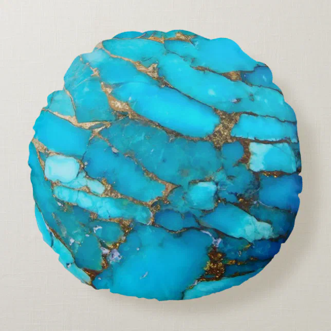 turquoise gemstone round pillow | Zazzle