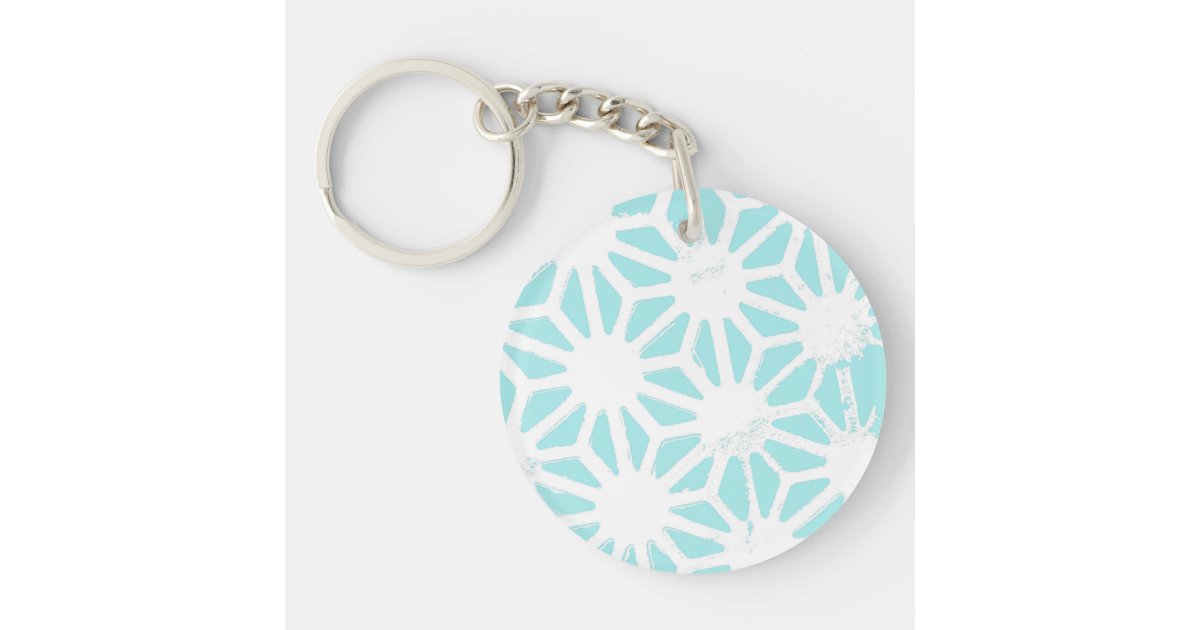 Turquoise geometric pattern keychain | Zazzle