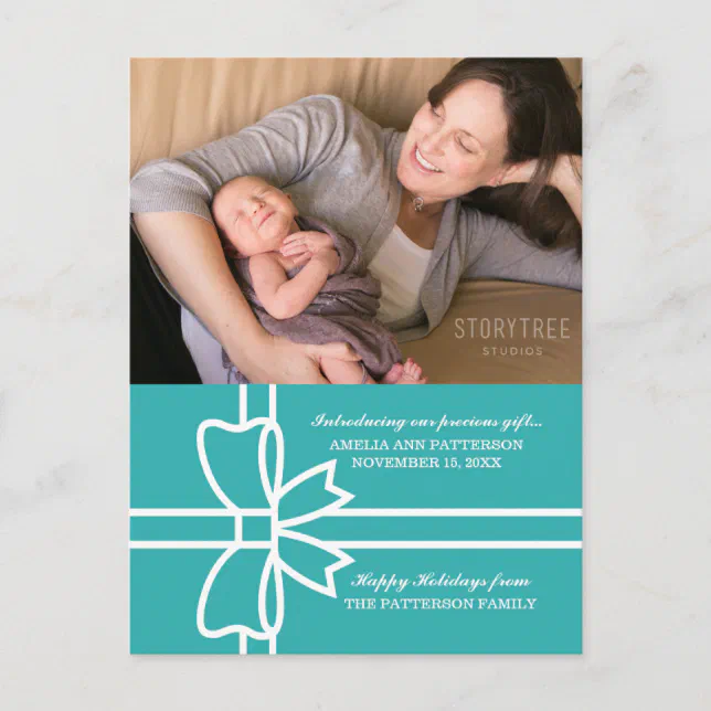 Turquoise Gifted Holiday Photo Postcard | Zazzle