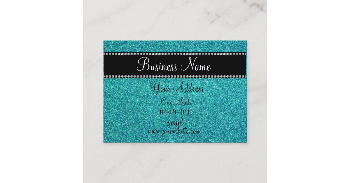 Turquoise glitter bling business card | Zazzle