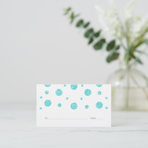 Turquoise Glitter Confetti Wedding Place Cards | Zazzle