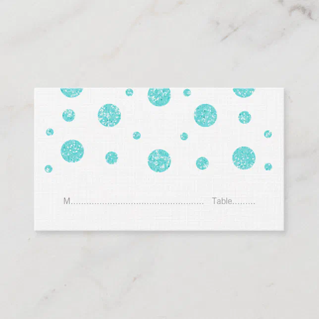 Turquoise Glitter Confetti Wedding Place Cards | Zazzle