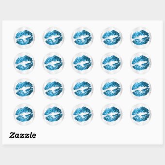 Turquoise Glitter Lips Classic Round Sticker | Zazzle