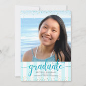 Turquoise glitter script graduation photo modern invitation | Zazzle