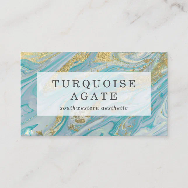Turquoise & Gold Agate Stone Geode Marble Swirl Business Card | Zazzle