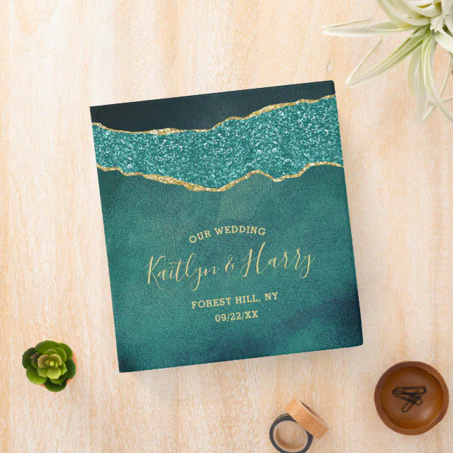 Turquoise & Gold Agate Wedding 3 Ring Binder | Zazzle