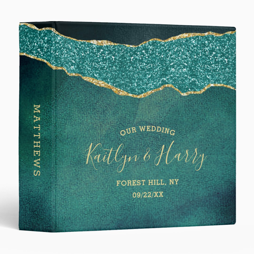 Turquoise & Gold Agate Wedding 3 Ring Binder | Zazzle