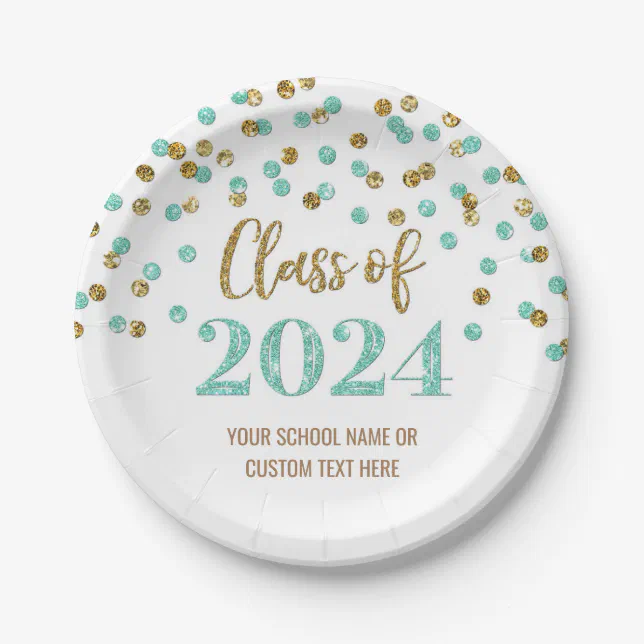 Turquoise Gold Confetti Graduation 2024 Paper Plates | Zazzle