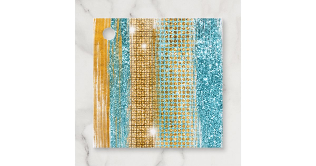 Turquoise Gold Glitter Elegant Chic Favor Tags | Zazzle
