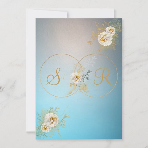 Turquoise Gold Monogram Wedding Invitation | Zazzle