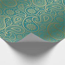 Turquoise & Gold Paisley Pattern Wrapping Paper | Zazzle