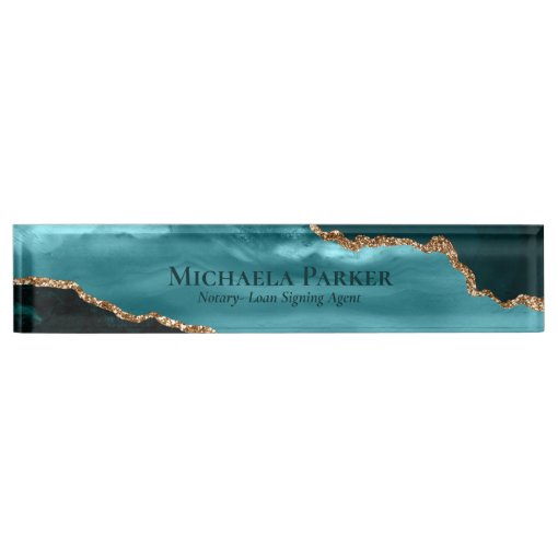 Turquoise Gold Teal Blue Agate Geode Elegant Desk Name Plate | Zazzle