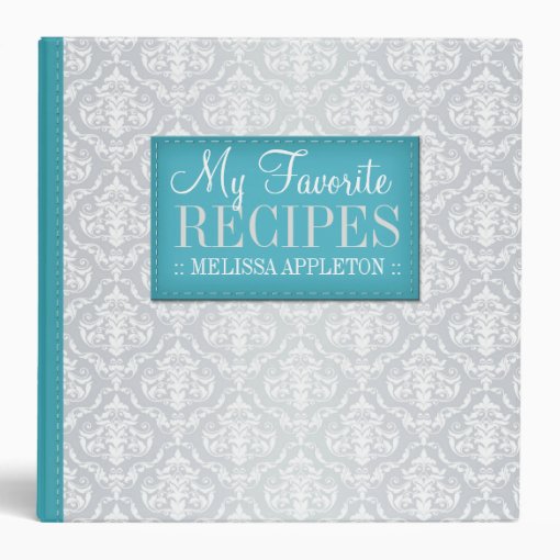 Turquoise & Gray Damask 2" Recipe Binder | Zazzle