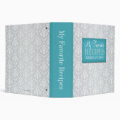 Turquoise & Gray Damask 2" Recipe Binder | Zazzle