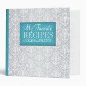 Turquoise & Gray Damask 2" Recipe Binder | Zazzle