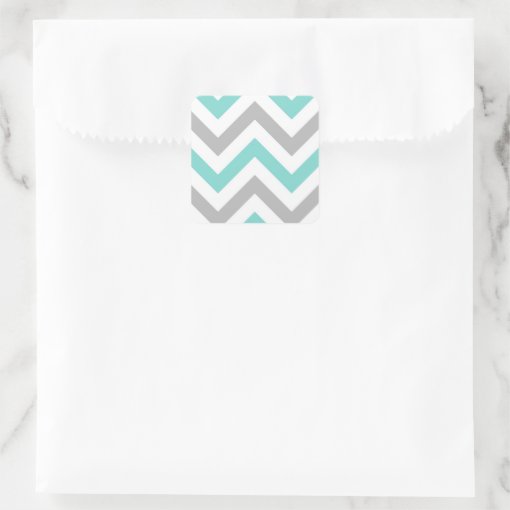 Turquoise, Gray, Wht Large Chevron ZigZag Pattern Square Sticker | Zazzle