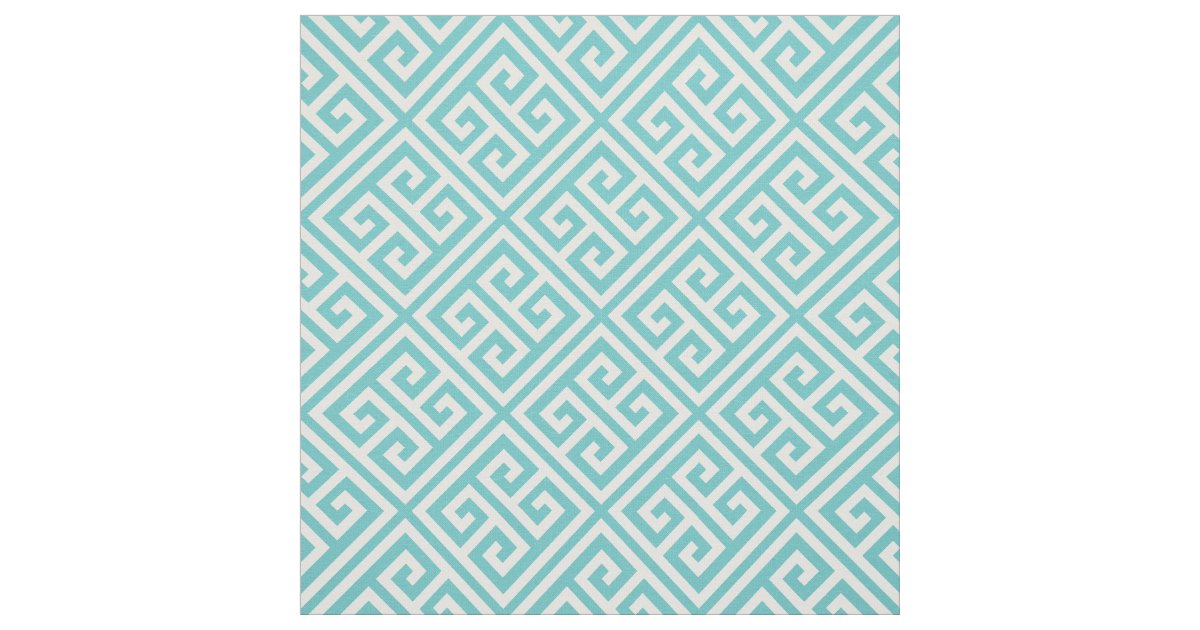 Turquoise Greek Key Fabric | Zazzle