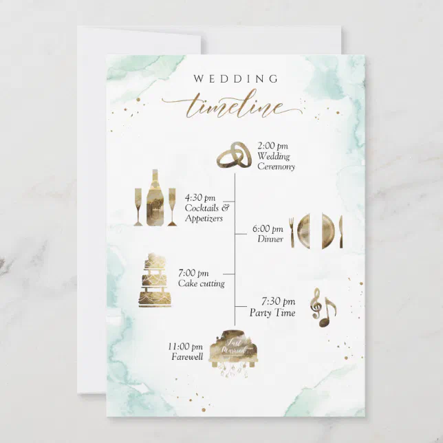 Turquoise, Green Wedding Welcome and Timeline Card | Zazzle