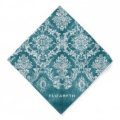 Turquoise Grungy Damask Pattern Custom Text Bandana | Zazzle