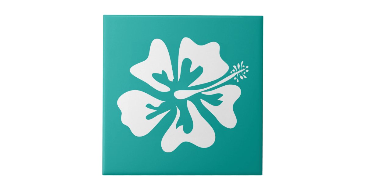 Turquoise Hawaiian Hibiscus flower floral print Ceramic Tile | Zazzle