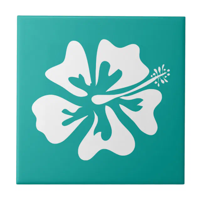 Turquoise Hawaiian Hibiscus flower floral print Ceramic Tile | Zazzle