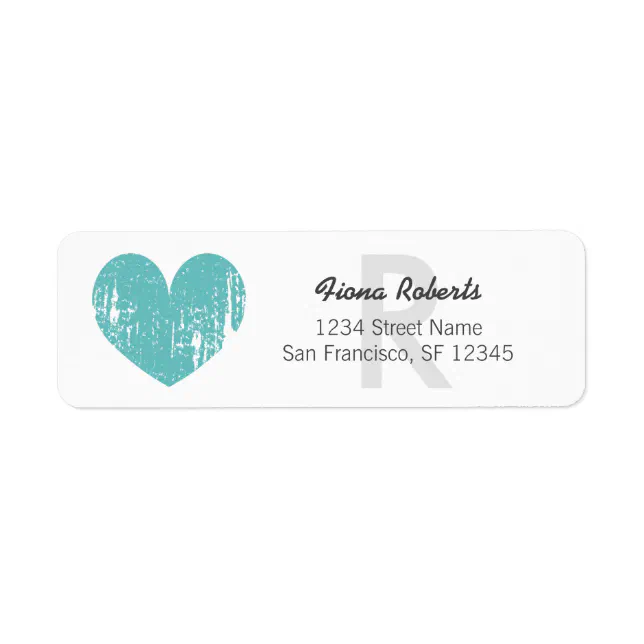 Turquoise heart monogram Return Address Labels | Zazzle