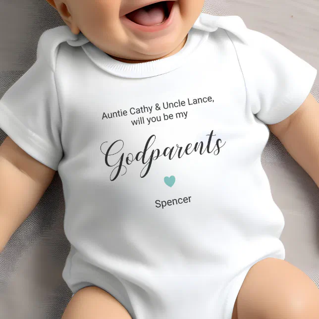 Turquoise Heart Will You Be My Godparents Proposal Baby Bodysuit | Zazzle