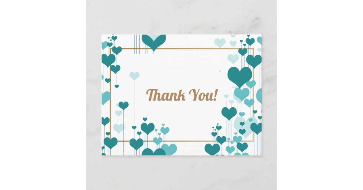 Turquoise Hearts Design Thank You Postcard | Zazzle