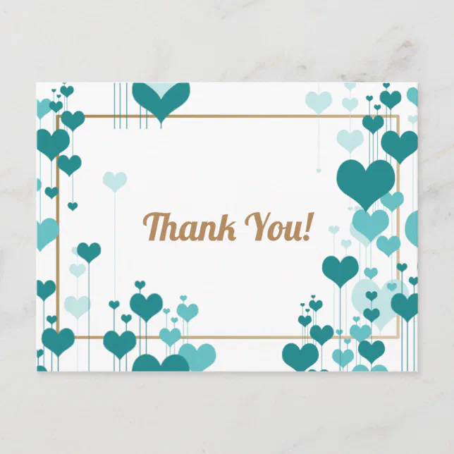 Turquoise Hearts Design Thank You Postcard | Zazzle